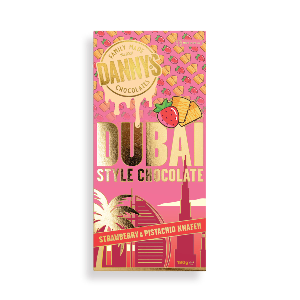 DANNY'S DUBAI STYLE CHOCOLATE - STRAWBERRY & PISTACHIO KNAFEH 190g BAR ...